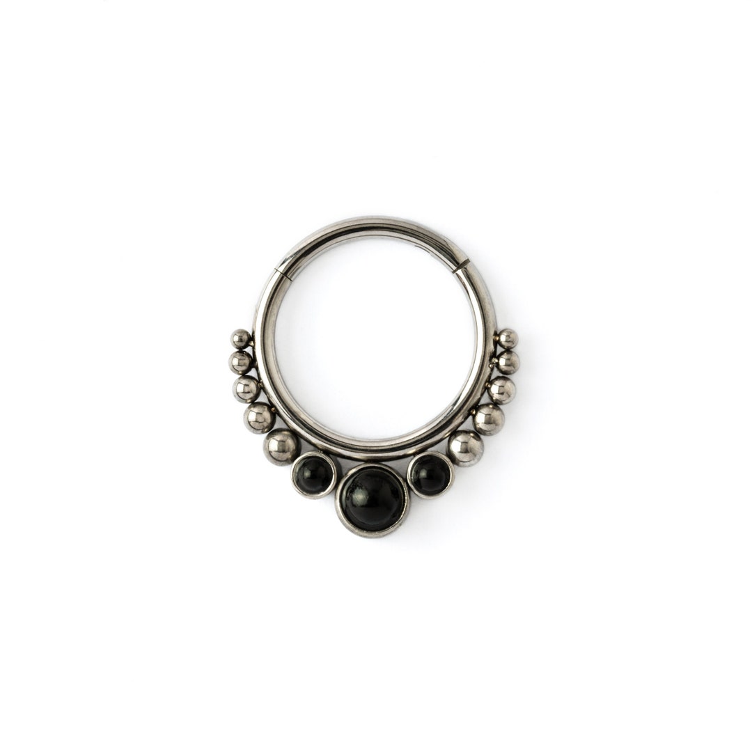 Black Onyx Septum Clicker, Surgical Steel Piercing Ring 1.2mm(16g), 6mm ...