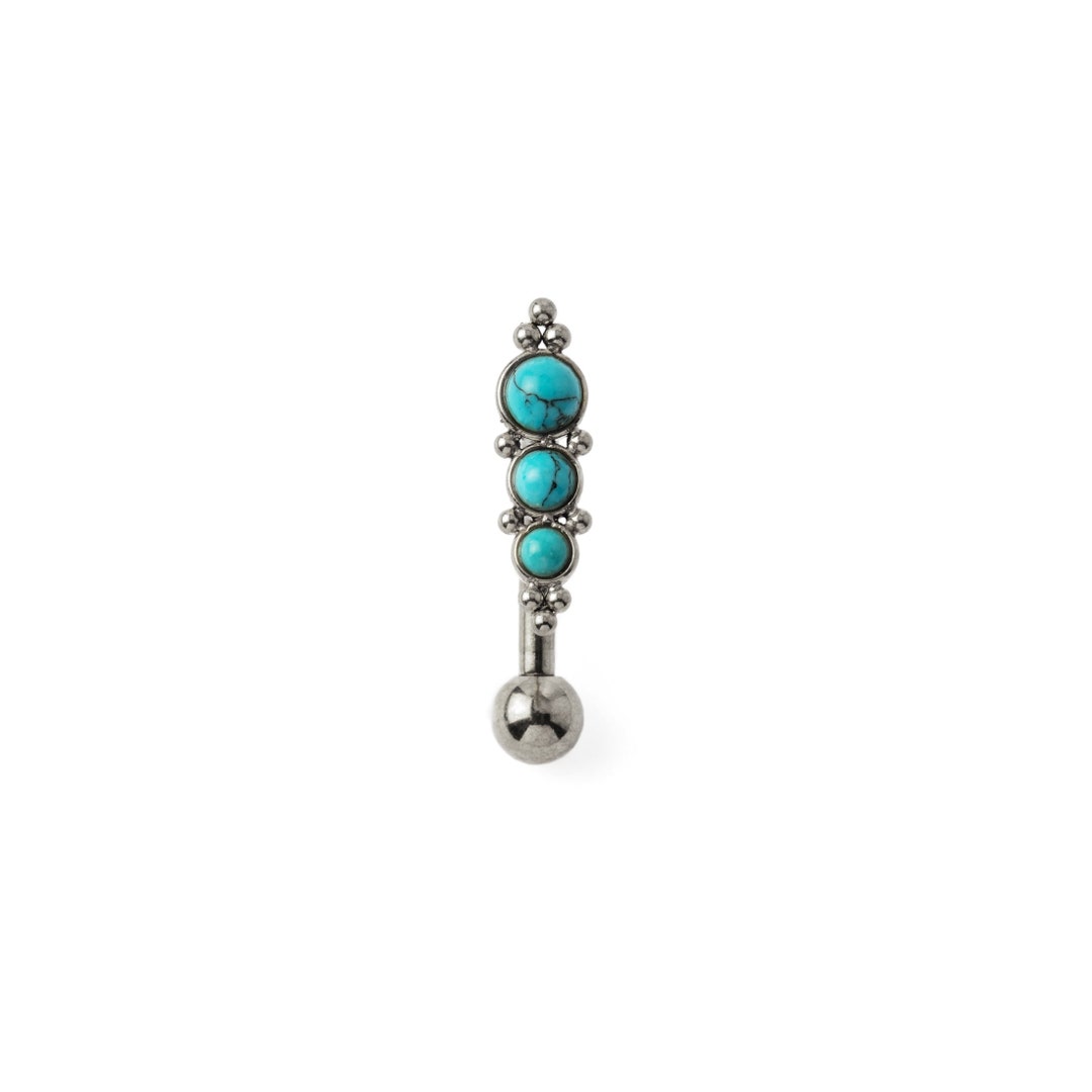 Deva Floating Navel Piercing With Turquoise, Surgical Steel Belly Bar 1 ...