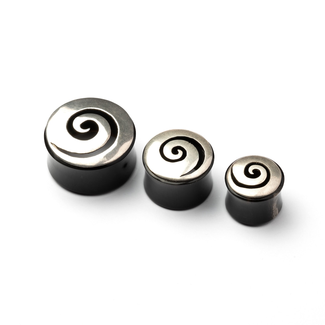 Silver Spiral Plug Earrings, Black Plugs Tunnels, Ear Gauges, Ear ...
