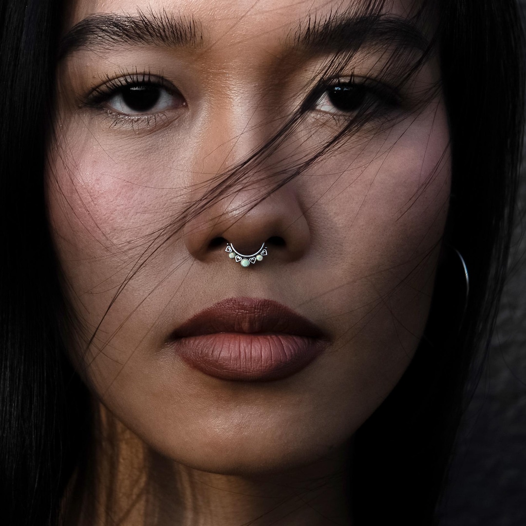 Neptune Gemstone Septum Clicker Ring, Opal, Onyx, Surgical Steel ...