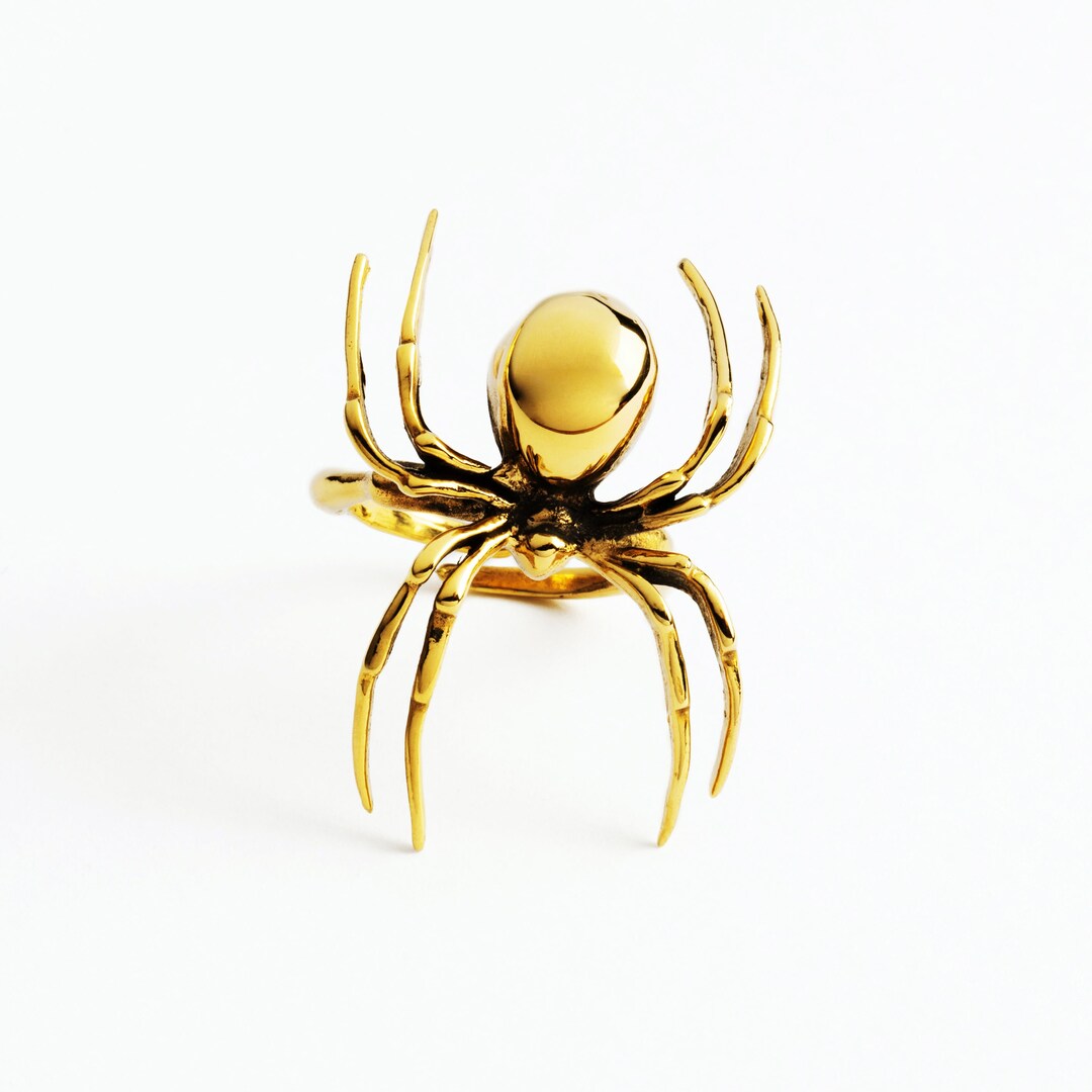 Golden Black Widow Spider Ring, Large and Chunky Statement Ring, Unisex ...
