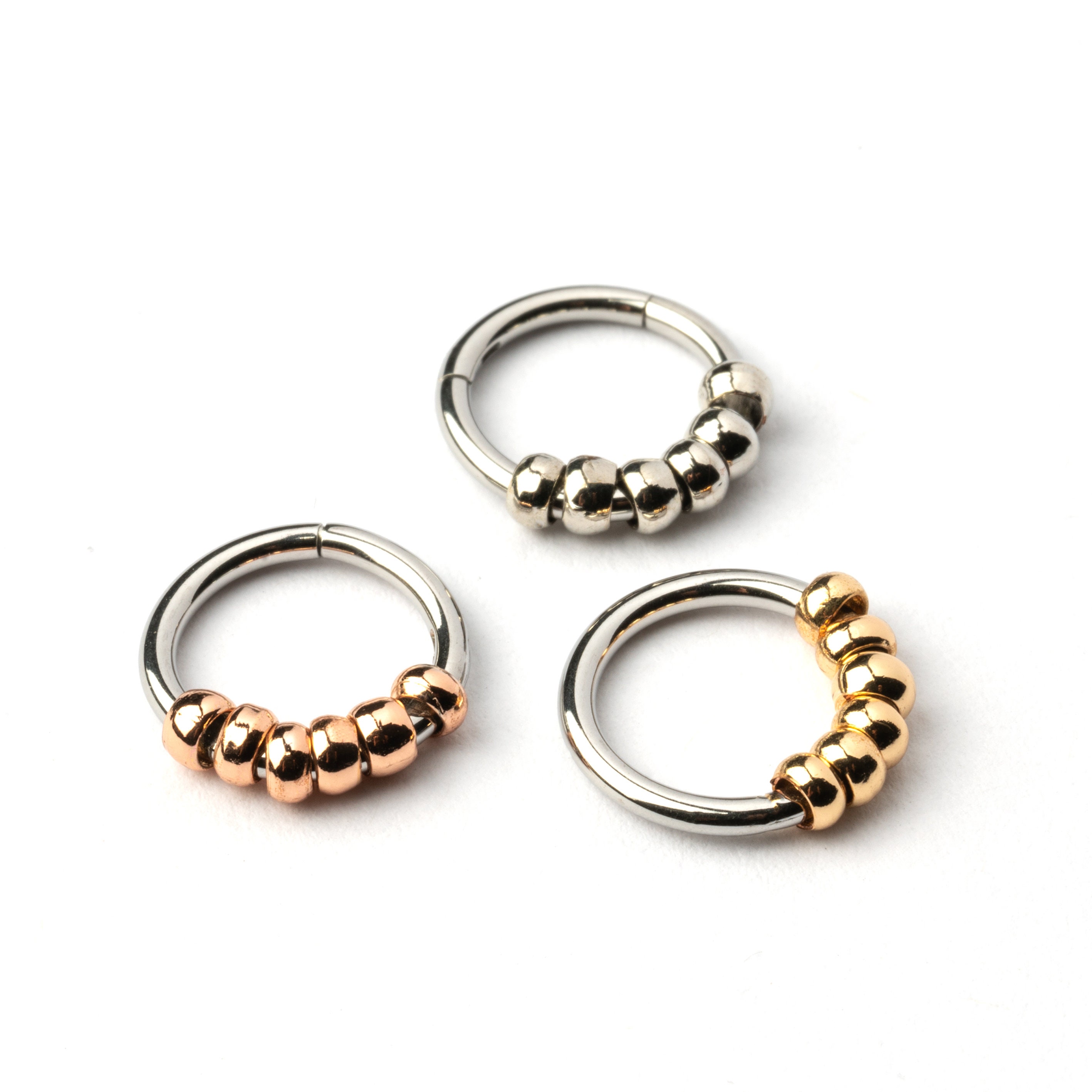 Hinged Segment Ring With Rose Gold Beads Surgical Steel | Etsy