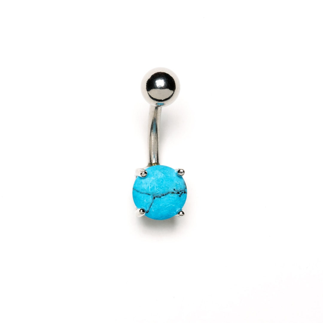 Turquoise Diamond Cut Belly Button Ring, 316L Surgical Steel Belly Bar ...