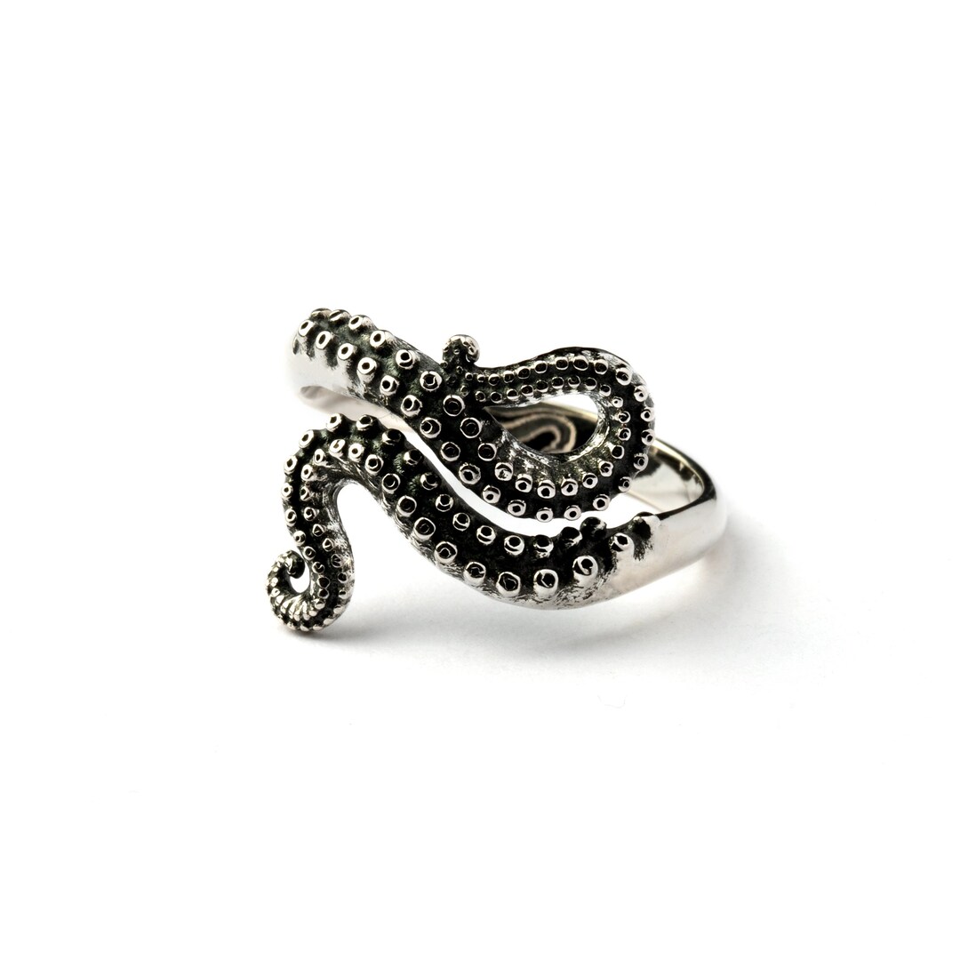 Sterling Silver Octopus Tentacles Ring, Octopus Adjustable Wrap Ring ...
