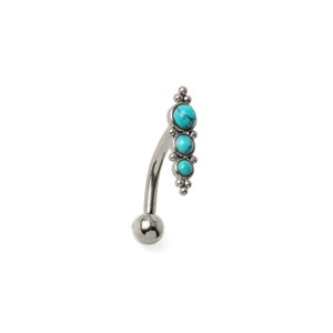 Deva Floating Navel Piercing With Turquoise, Surgical Steel Belly Bar 1 ...