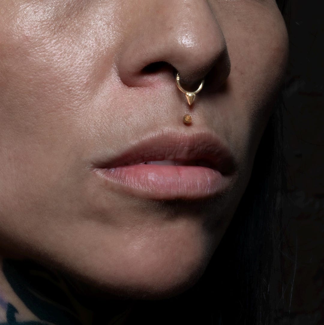 14k Solid Gold Spike Septum Clicker Ring 1.2mm/16g Hinged Segment Ring ...