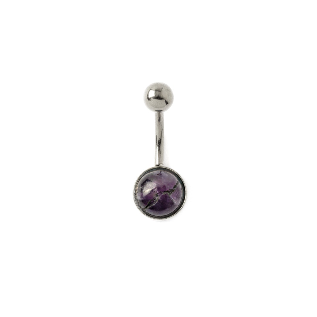 Amethyst Belly Button Ring, Surgical Steel Belly Bar 1.6mm/14g ...