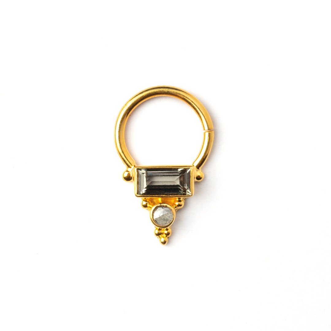 Jaya 18k Gold Septum Ring With Smokey Quartz and Diamond, 1.2mm/16g ...