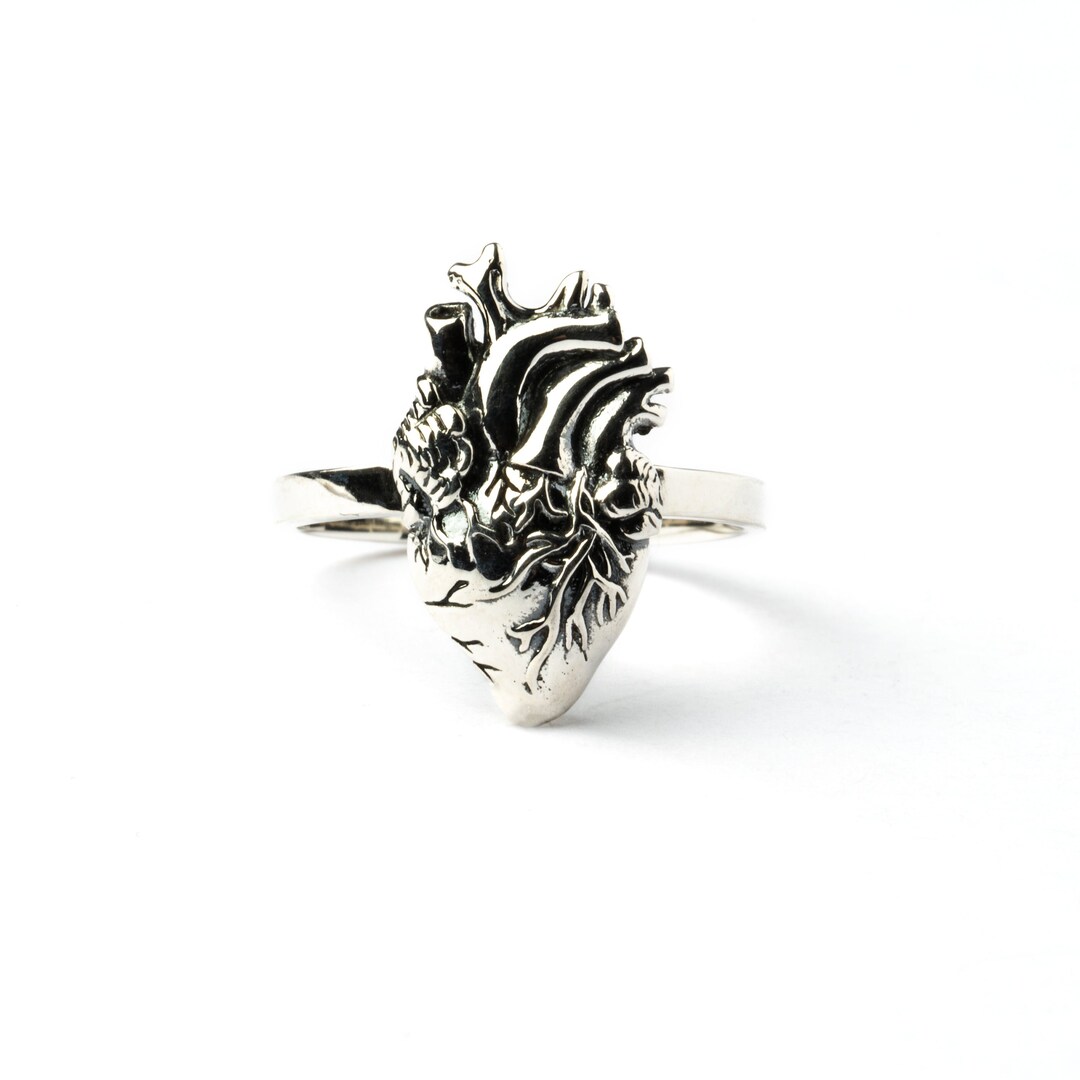 Sterling Silver Anatomical Heart Ring, Realistic Heart Silver Ring ...