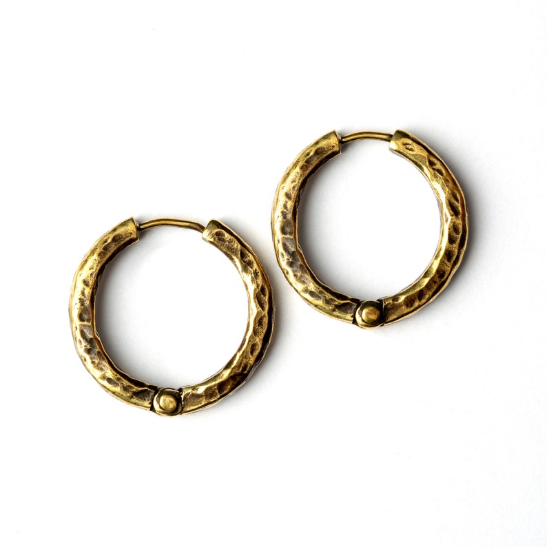 Hammered Brass Hoop Earrings Antique Gold Colour Chunky Hoops - Etsy