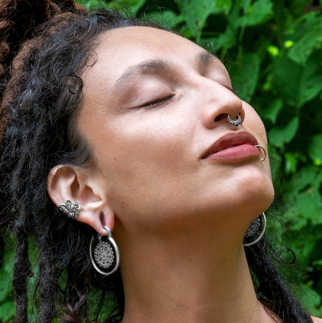 Filigree Flower Ear Hangers for Stretched Ears, Ear Weight Hangers 8g ...