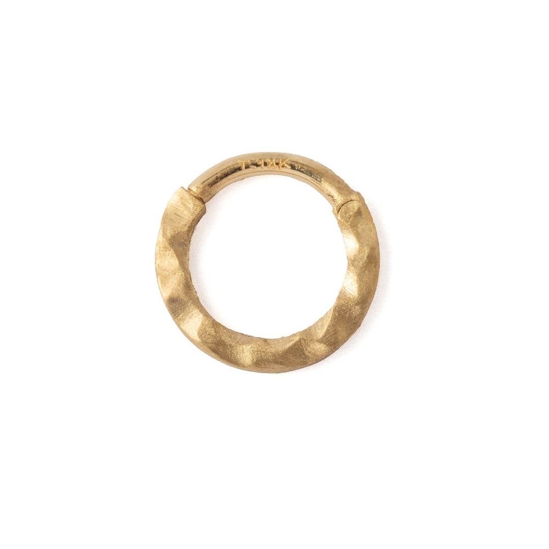 14k Gold Hammered Clicker Ring, Gold Hinged Segment Piercing Ring 1.2mm ...