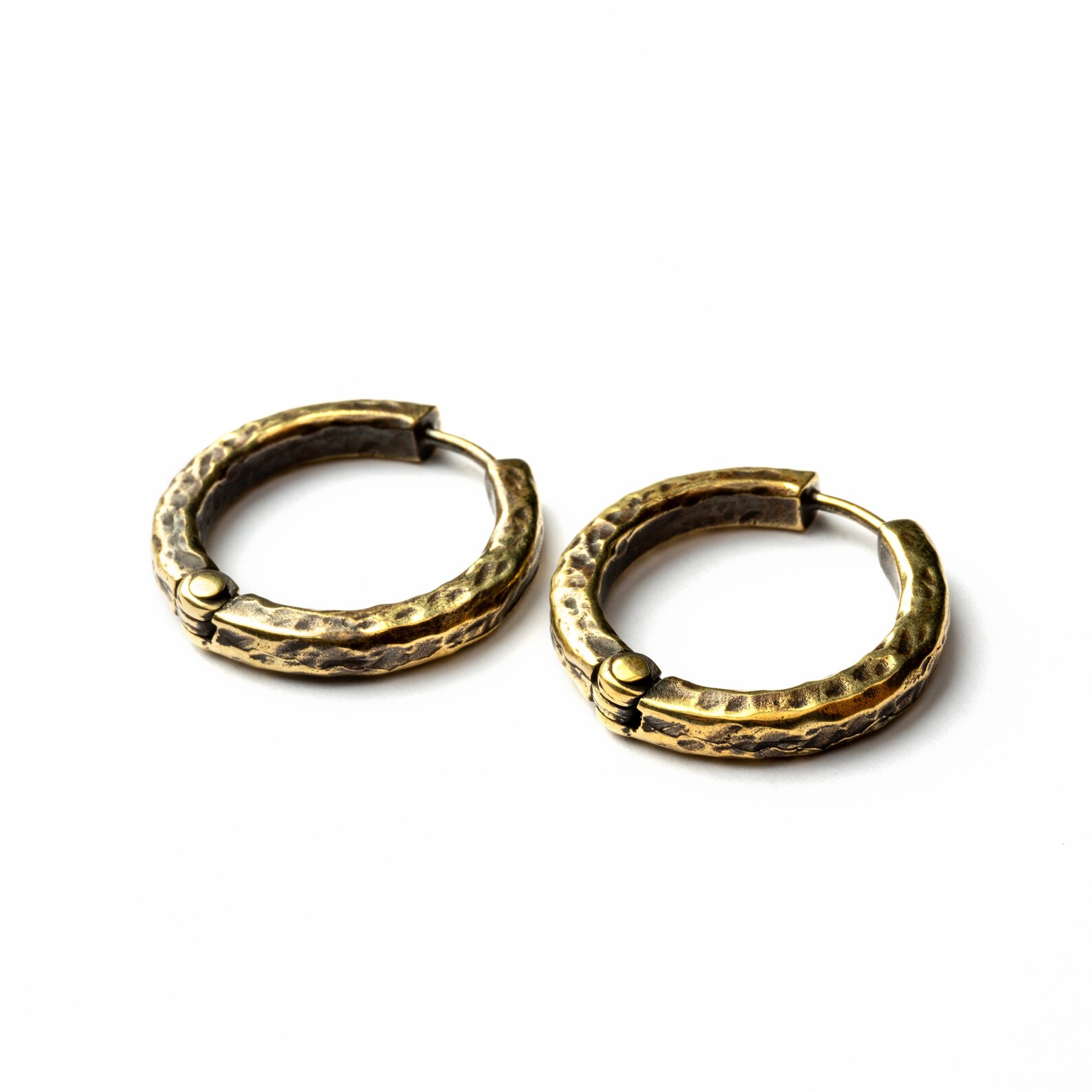 Hammered Brass Hoop Earrings Antique Gold Colour Chunky Hoops | Etsy
