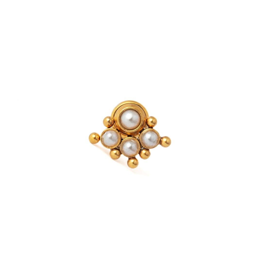 Quatro Pearls Labret 1.2mm/16g Gold Surgical Steel Internally Threaded ...