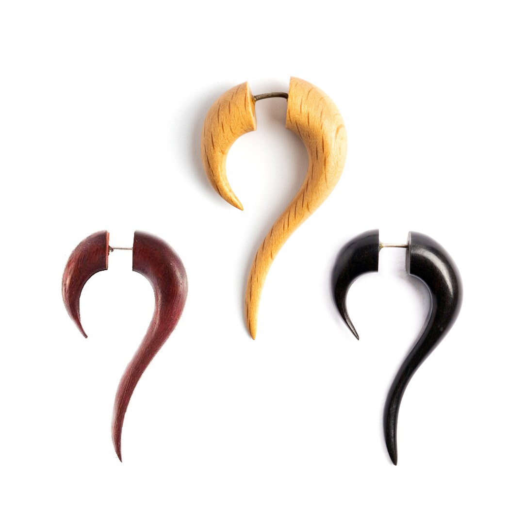 Maui Fake Gauge Earrings, African Pine Wood, Blackwood, Rose Wood Fake ...