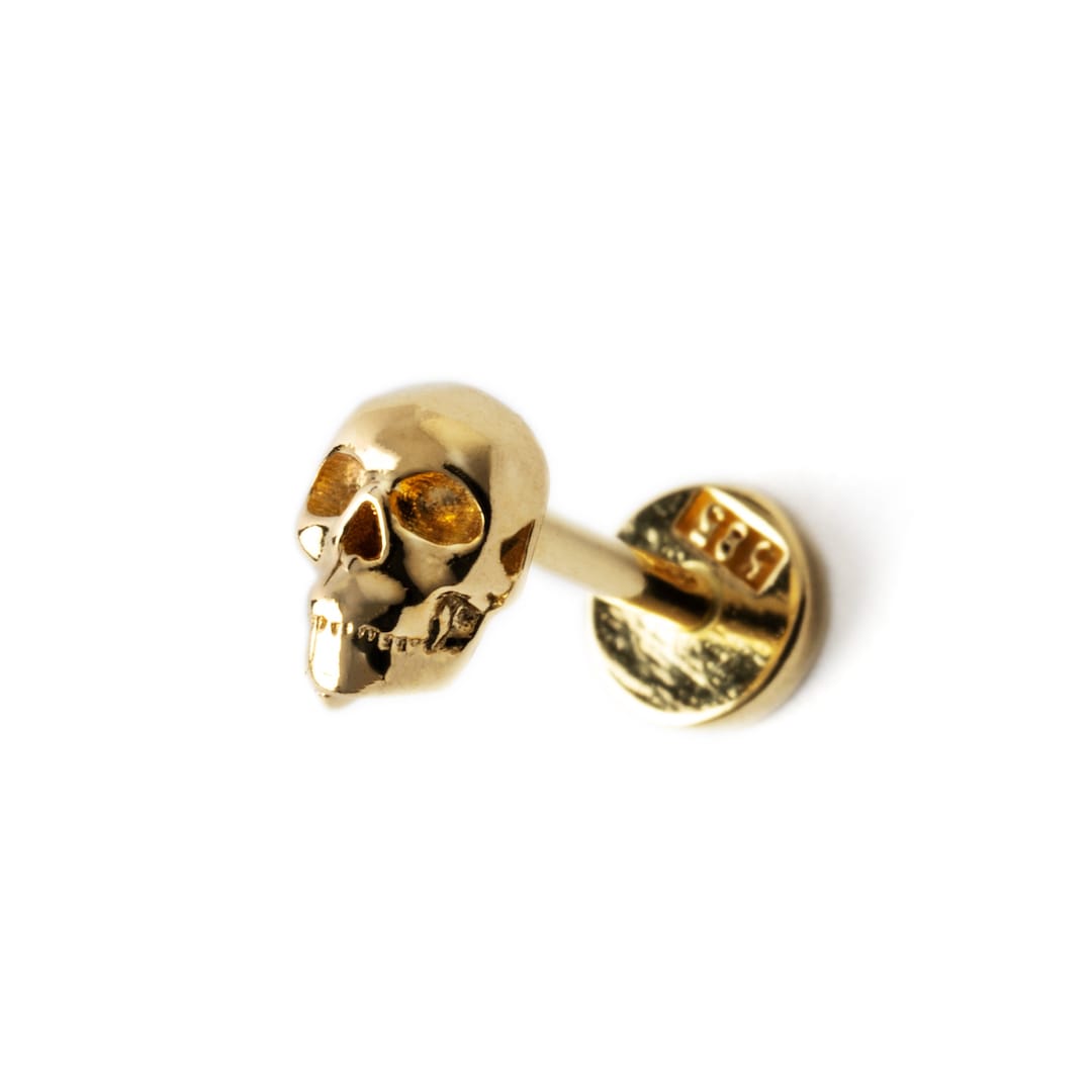 14k Gold Skull Labret Stud, Internally Threaded Screw on Earring 1.2mm ...
