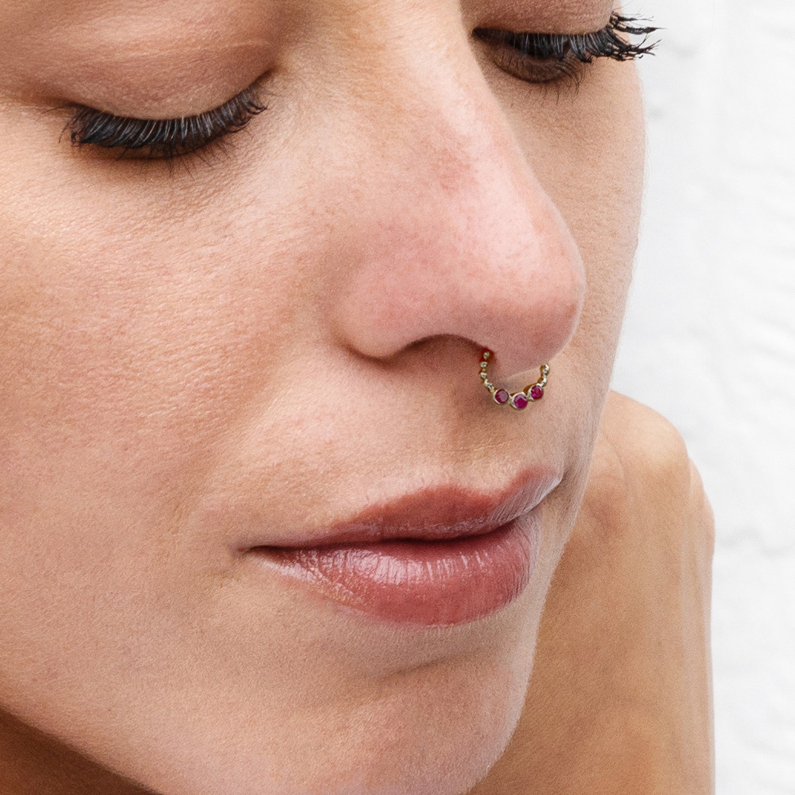 Sterling Silver Septum Ring With Trio Emerald Tiny Gemstone - Etsy