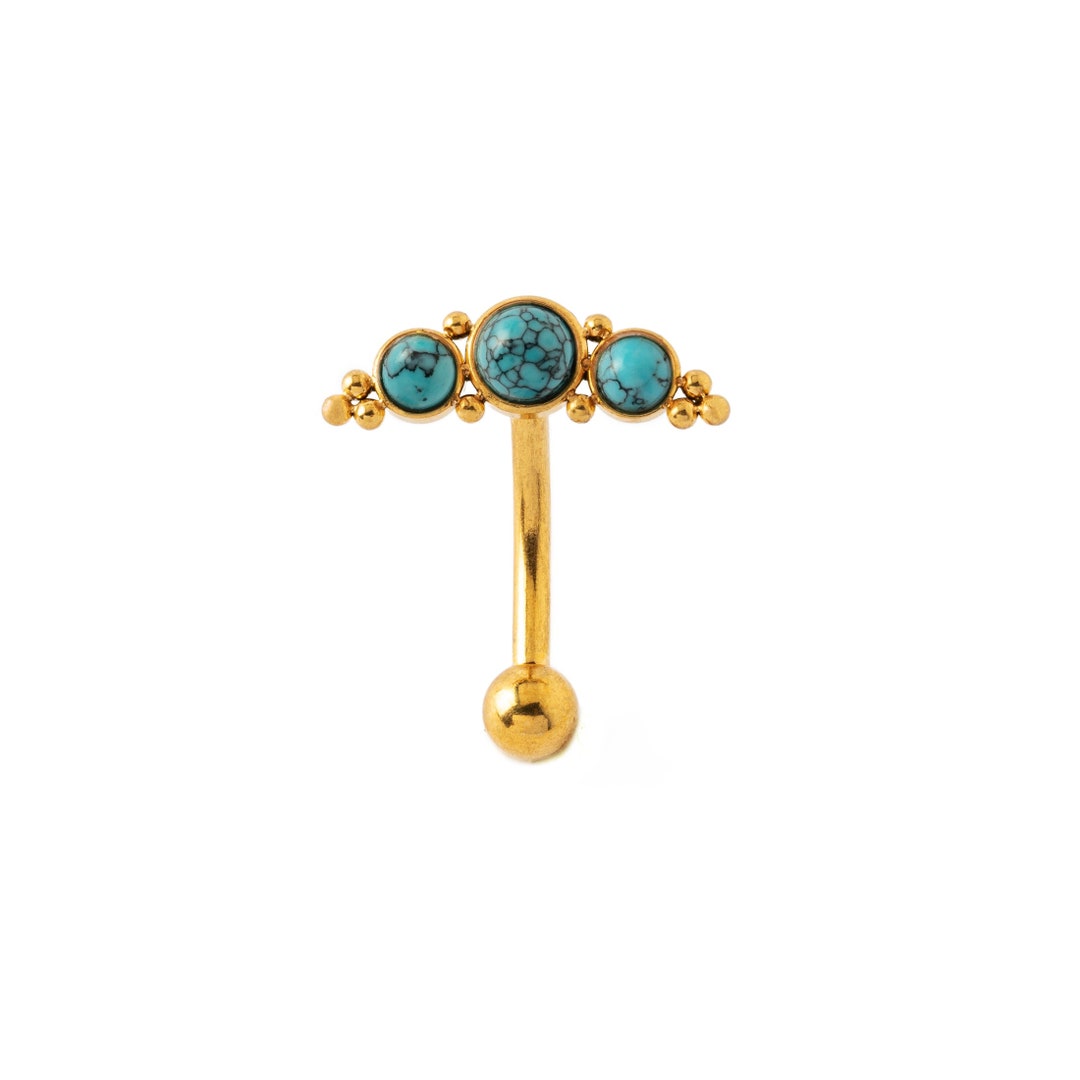 Deva I Golden Floating Belly Bar With Turquoise, Gold Surgical Steel ...