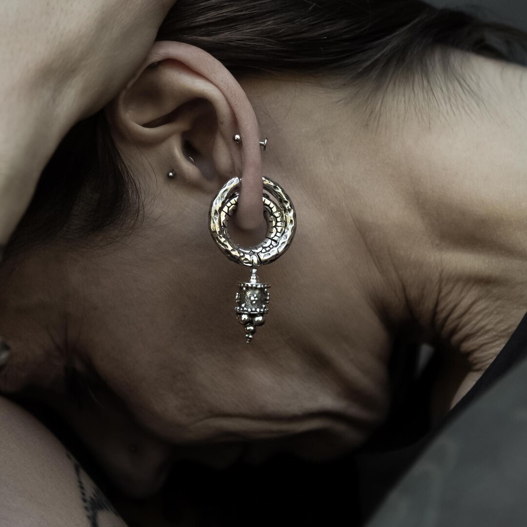 Silver Afghan Ear Weight Hoops, Ear Weights Hangers for Stretched Ears ...