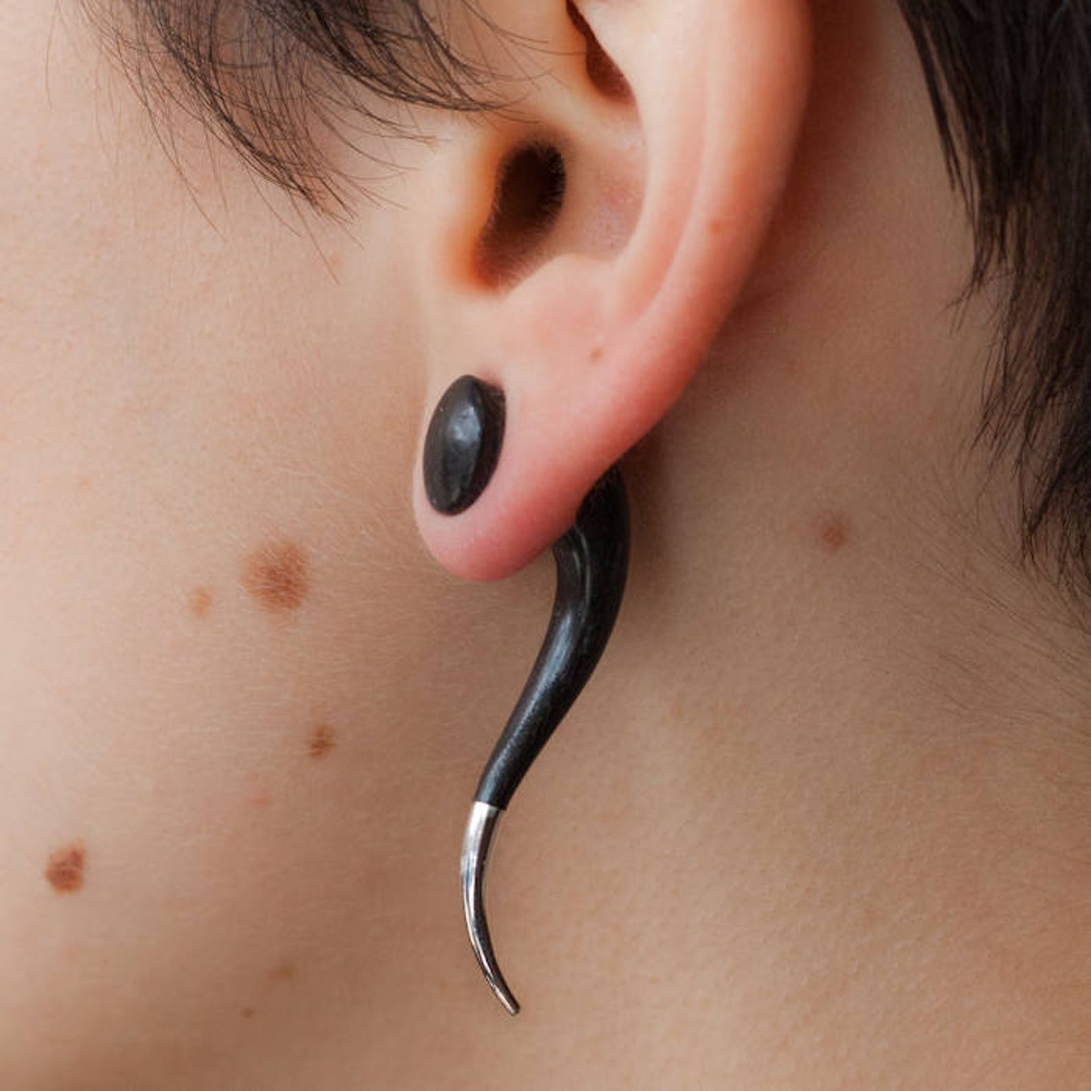 Black Ear Stretcher With Silver Tip Hooks Gauge Earrings - Etsy
