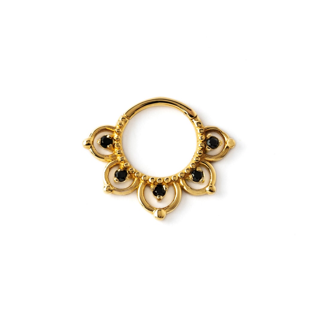 14k Gold Open Lotus Septum Clicker, Hinged Segment Dainty Septum Ring ...