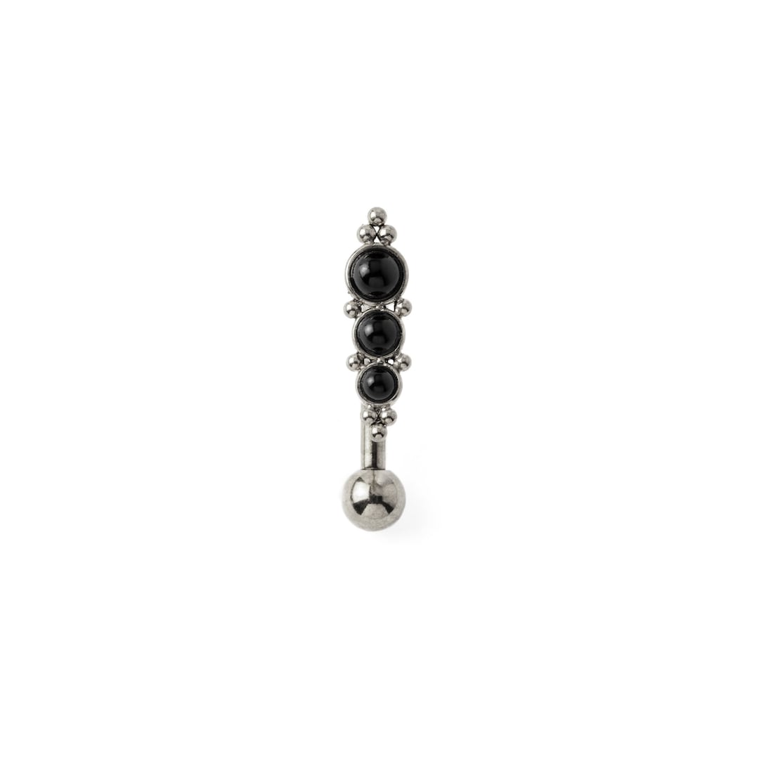 Deva Floating Navel Piercing With Black Onyx, Surgical Steel Belly Bar ...