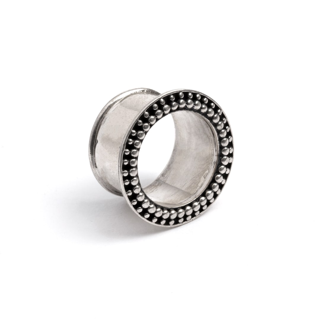 Silver Ear Tunnels, Geometric Gauge Earrings, Stretched Ears Plug ...