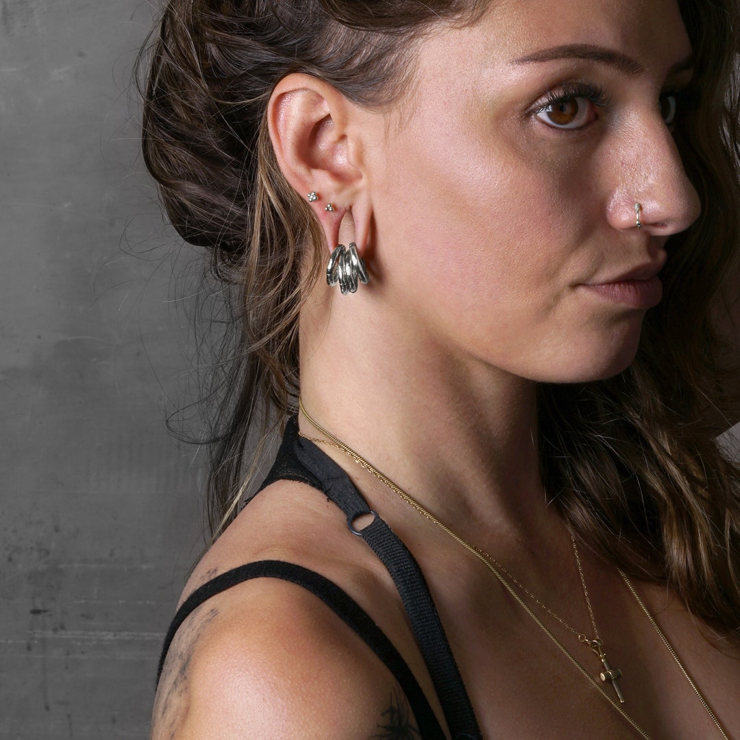 Silver Ear Weight Hoops, Stretched Ears Weights Hangers 3mm/8g, 4mm/6g, 6mm/2g, 8mm/0g Stacking ...