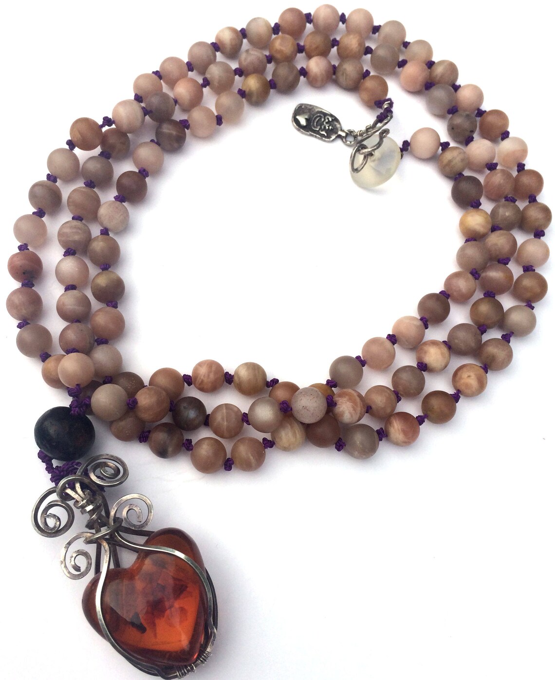 Mala, Prayer Beads, 108 Bead Raw Moonstone and Amber Mala Necklace With ...