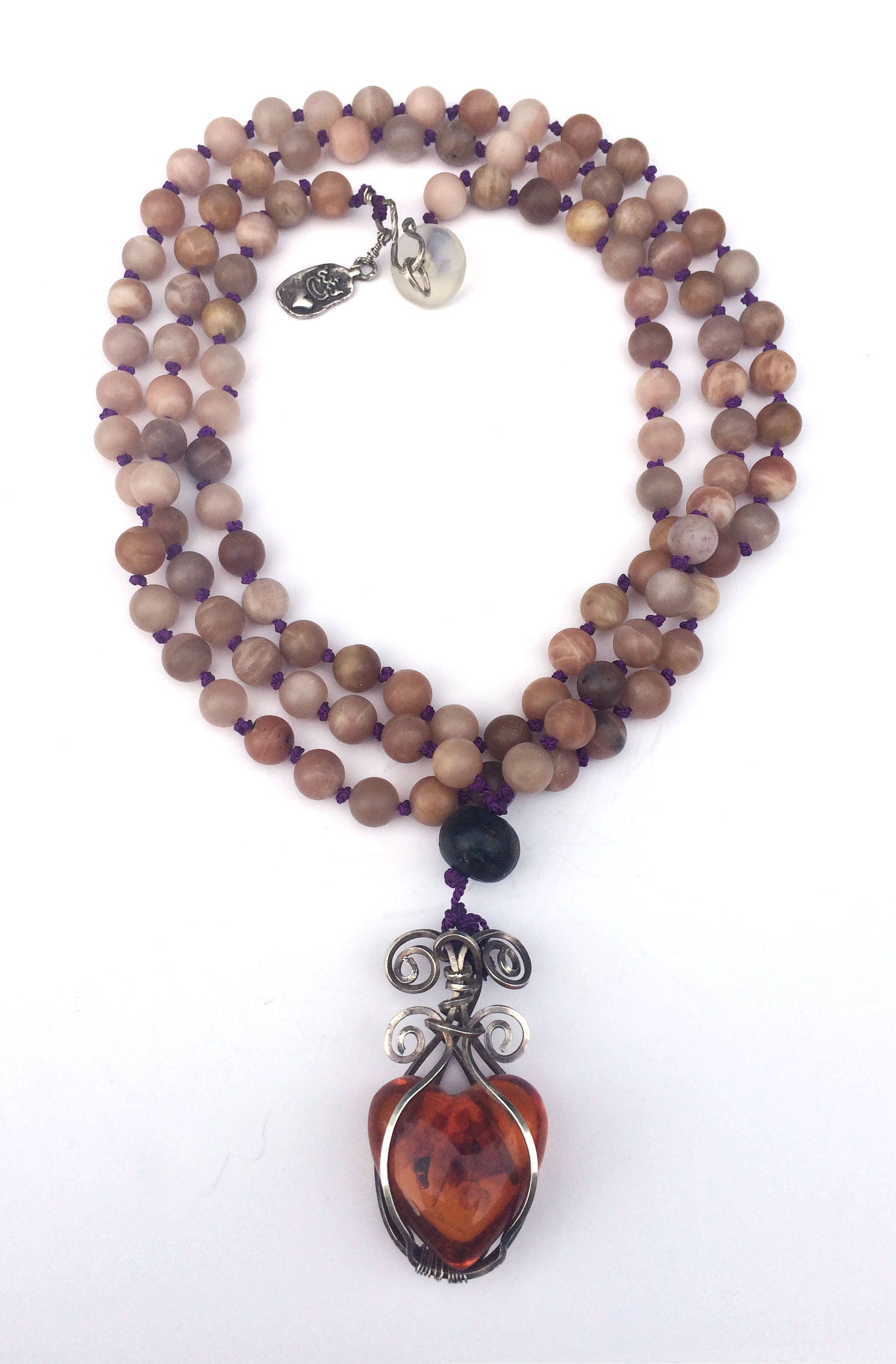 Mala, Prayer Beads, 108 Bead Raw Moonstone and Amber Mala Necklace With ...