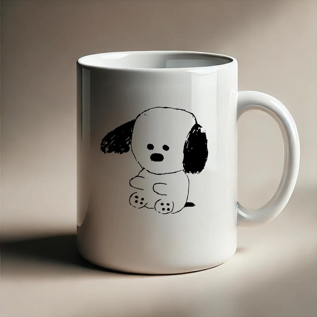 Cute Minimalist Black and White Puppy Drawing - Aesthetic Dog Art Print ...