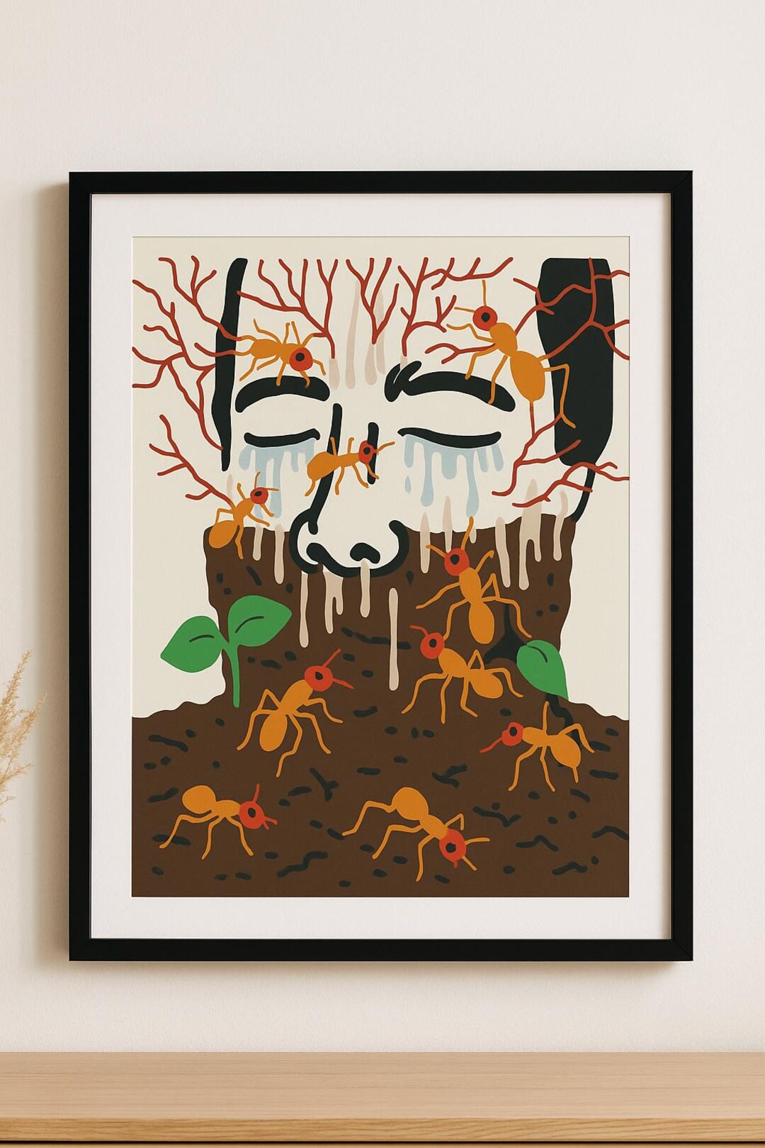Surreal Ant Face Illustration, Emotional Art Print, Crying Eyes Wall ...