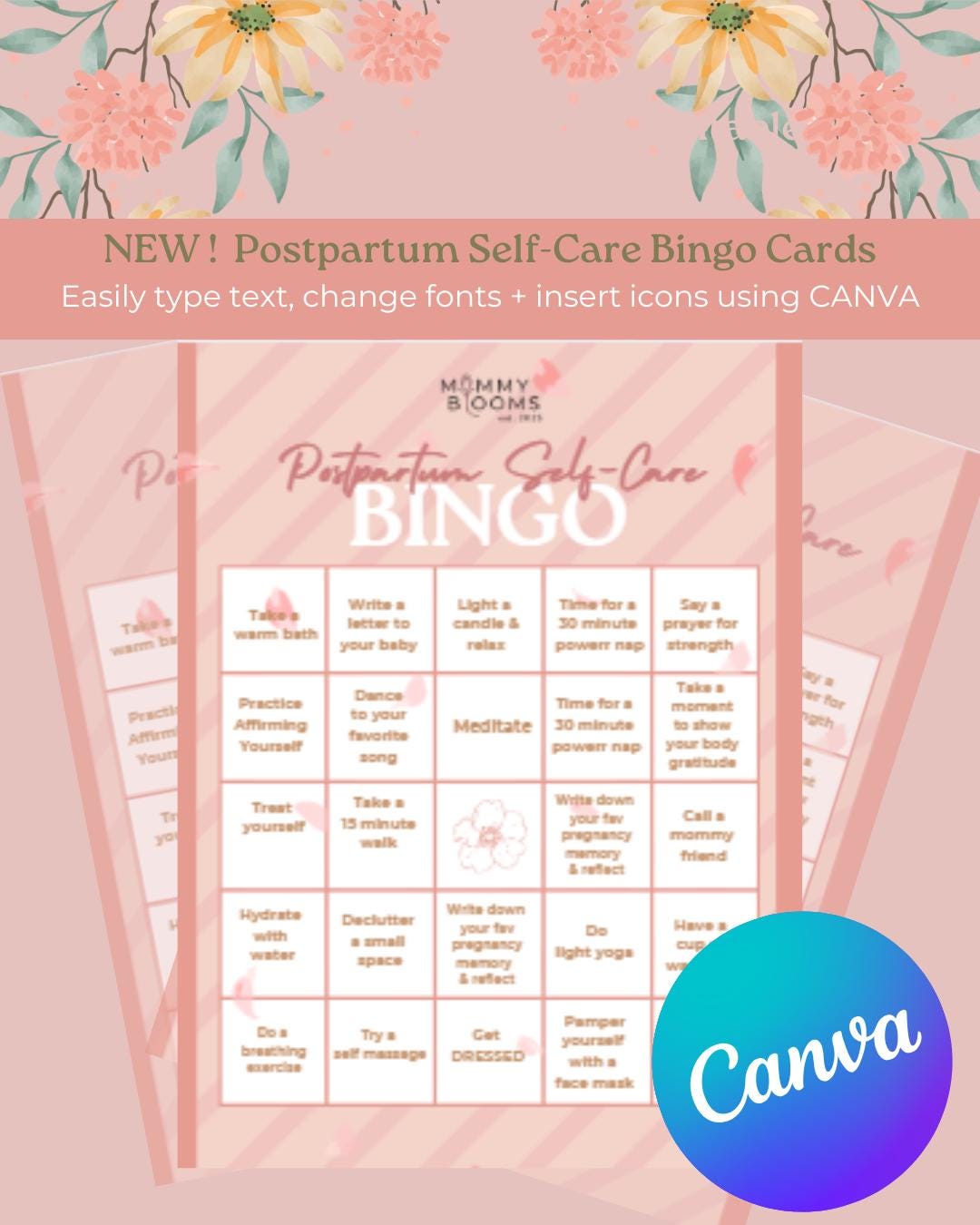 Postpartum Self-care Bingo New Mom Recovery Game Mental & Physical ...