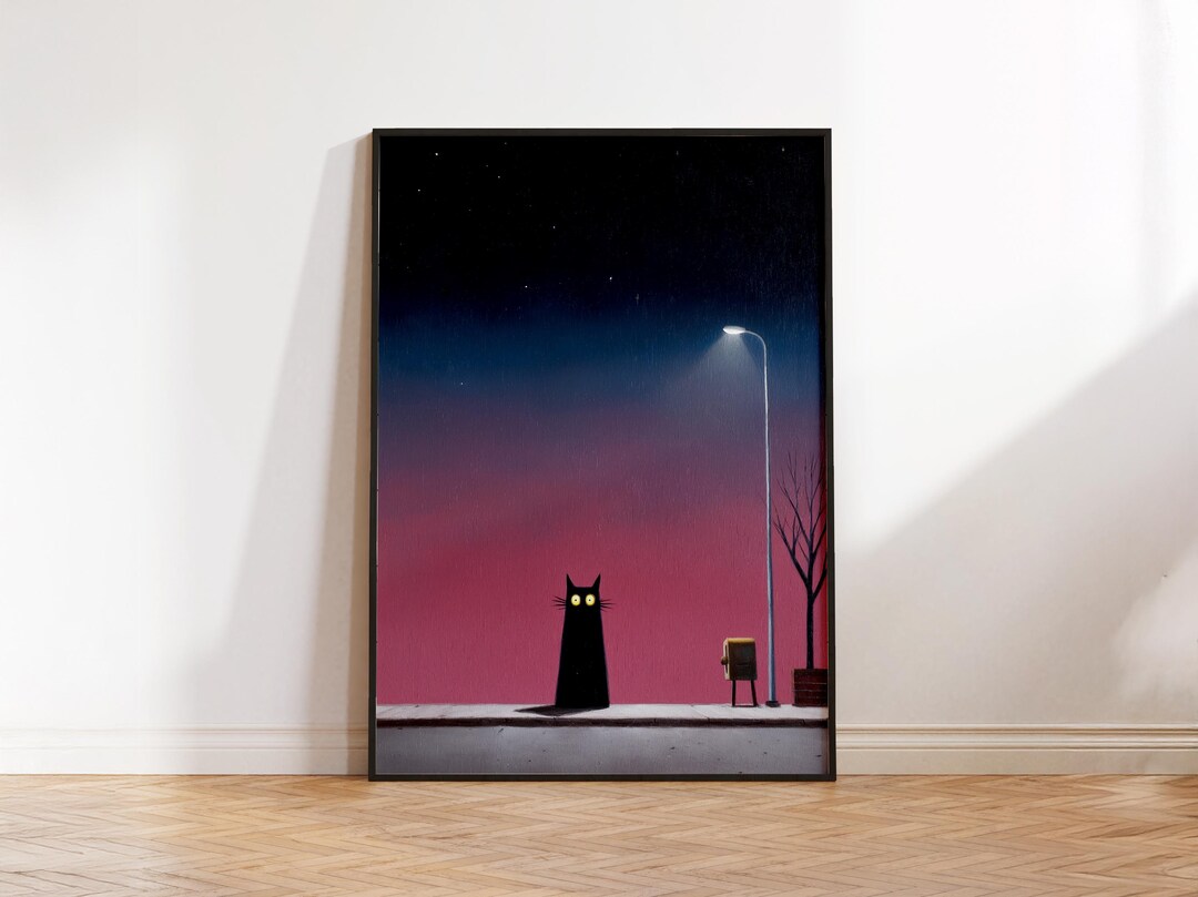 Printable Poster Cat Streetlight – Dark Surreal Painted Artwork ...