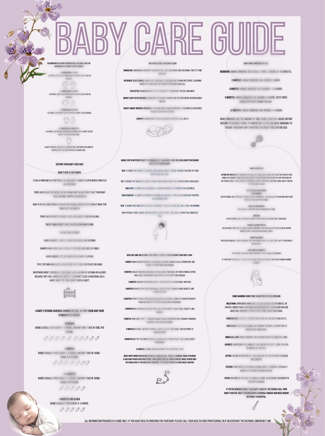 Baby Care Guide - Purple Floral - Etsy