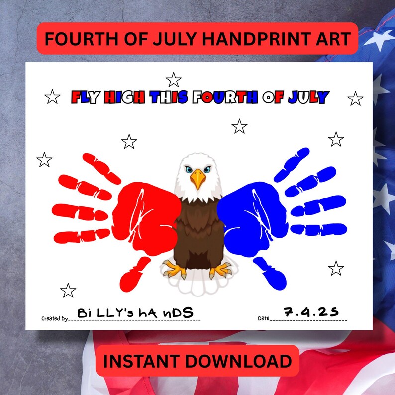 4th of July Handprint Art, Printable Handprint School Craft, DIY Kids ...