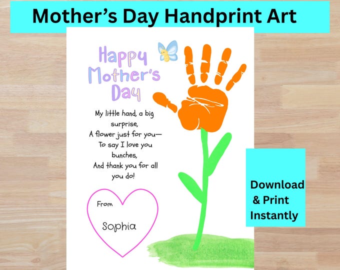 PRINTABLE Mother's Day Handprint Art Craft for Kids, Toddler, Preschool ...