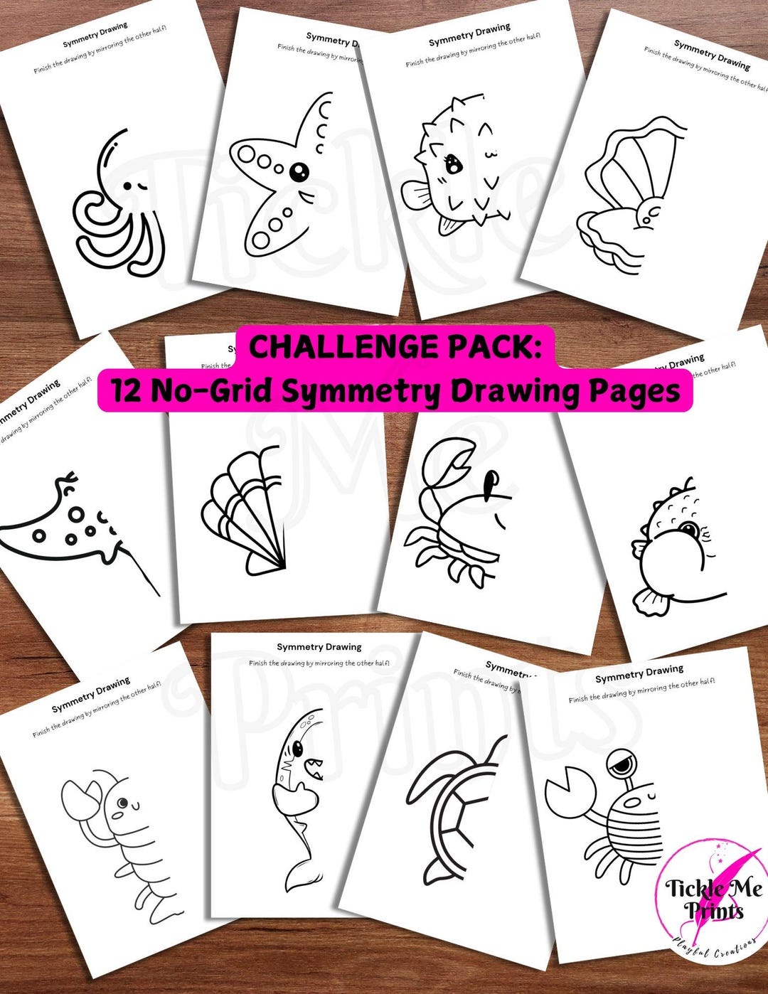 Kids Drawing Coloring Activity Pages | Symmetry Challenge Pack | 12 ...