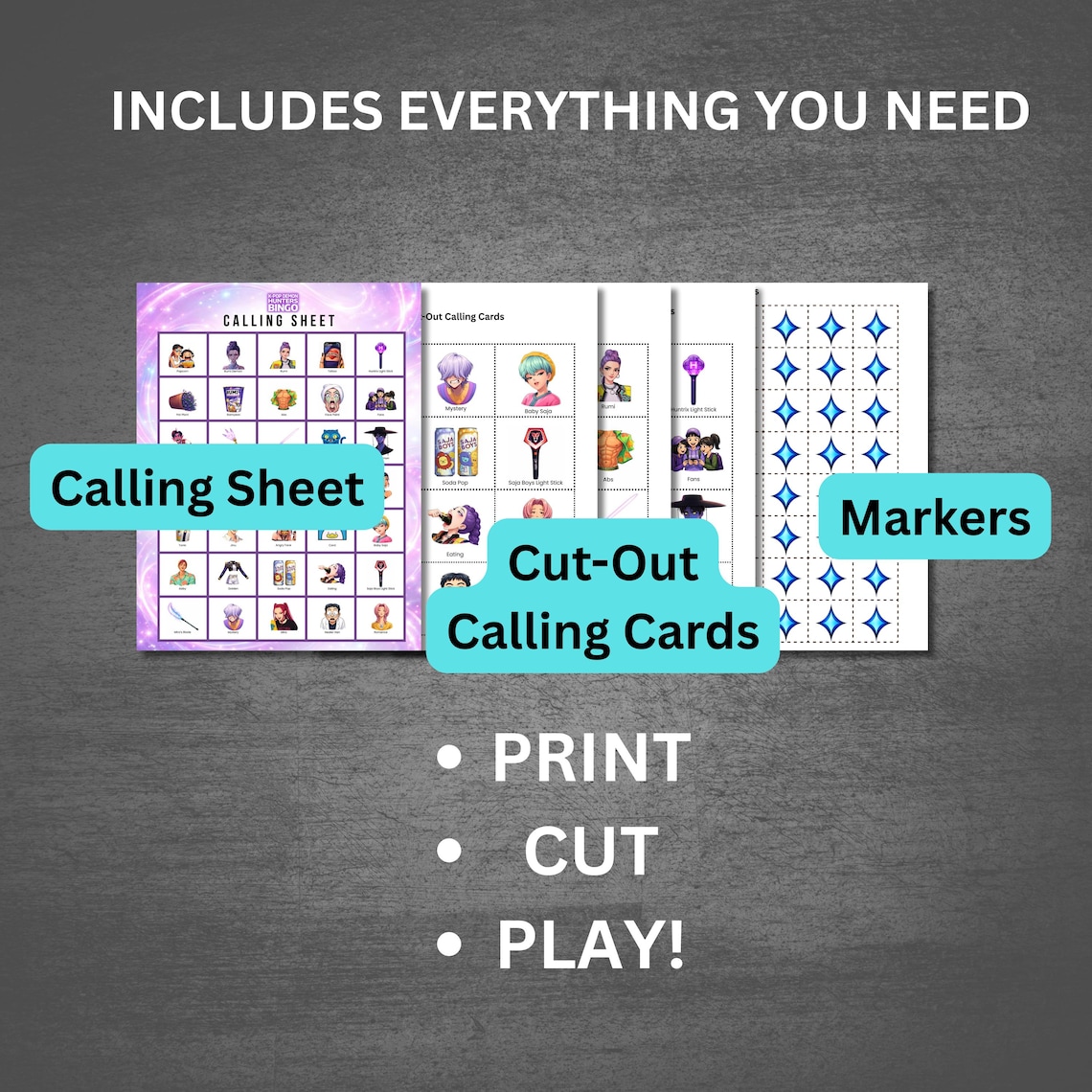 Kpop Bingo Printable Party Games, Demon Hunters Party Activity - Etsy