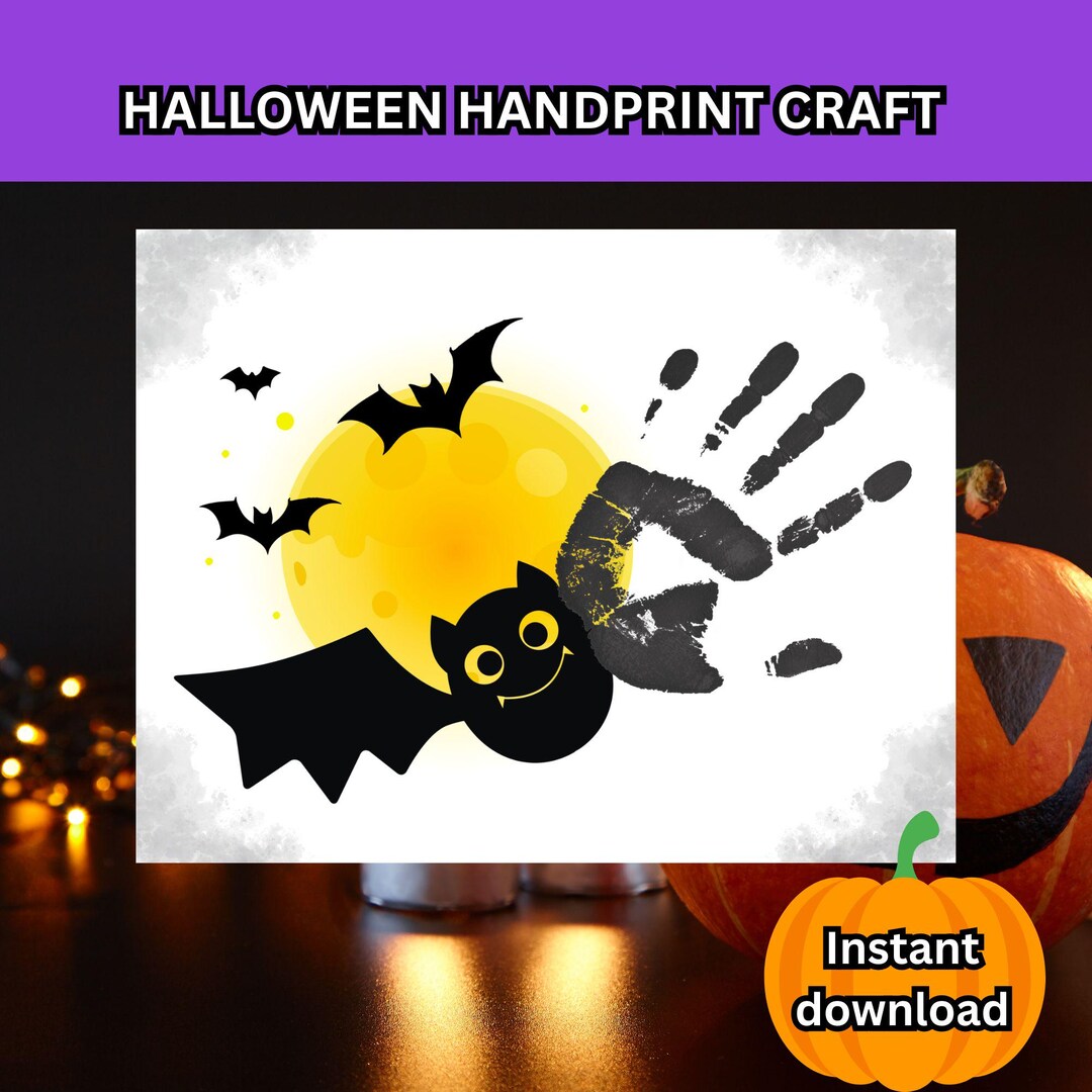 Halloween Handprint Craft, Bat Halloween Bat Handprint Art, Halloween ...