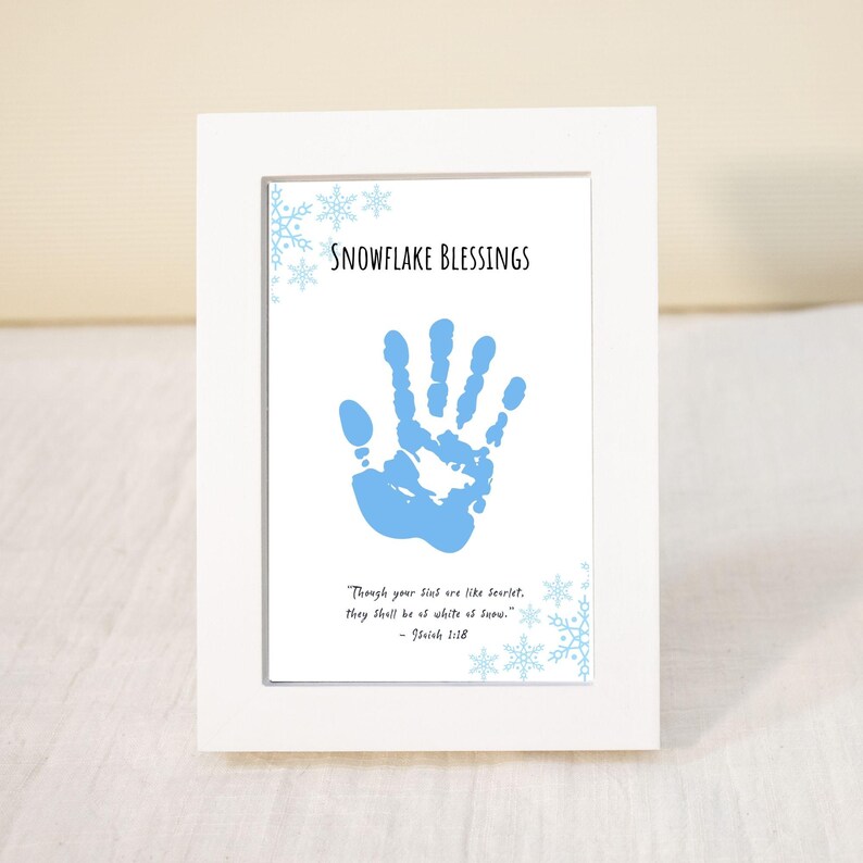 Bible Verse Handprint Craft for Kids, Snowflake Handprint Art, White as ...