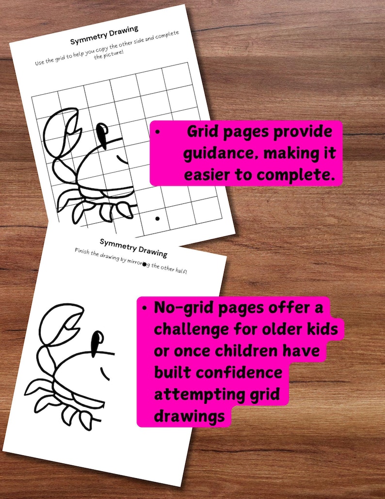 Kids Drawing Coloring Activity Pages | Symmetry Challenge Pack | 12 ...