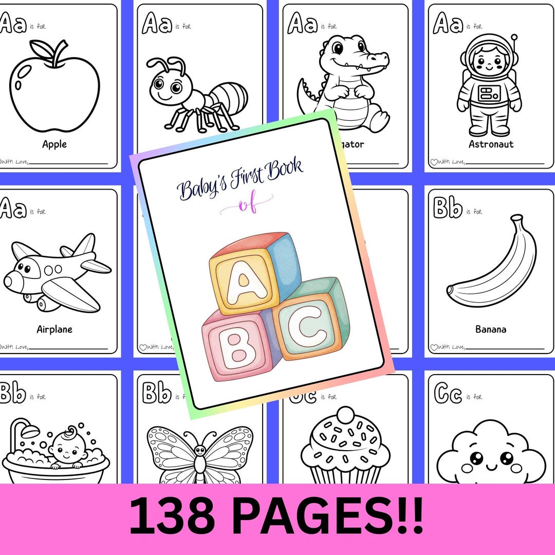 ABC Coloring Book for Baby Shower, Alphabet Coloring Pages for Baby ...