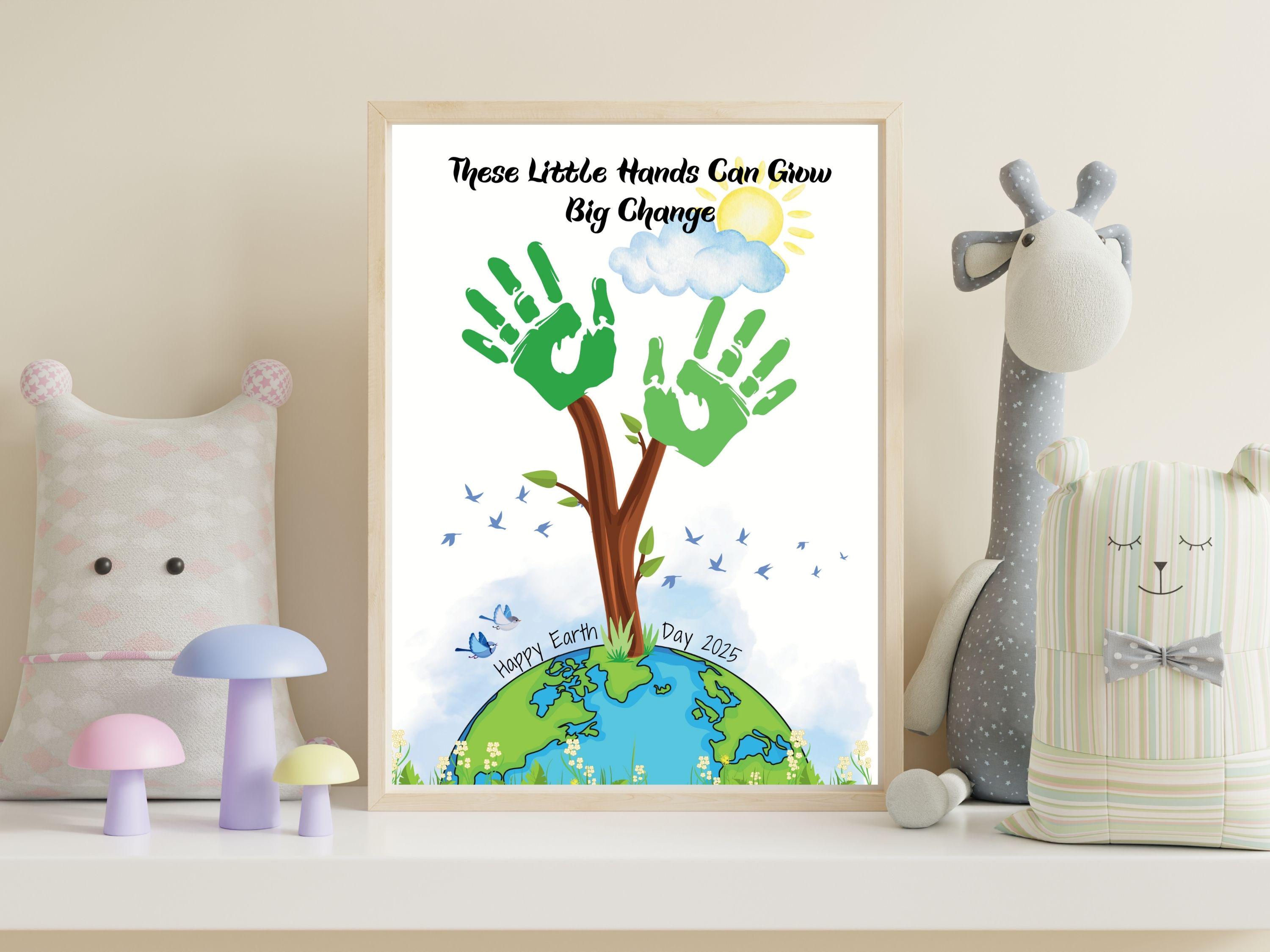 Earth Day Handprint Art, DIY Kids Earth Day Craft, Printable Handprint ...