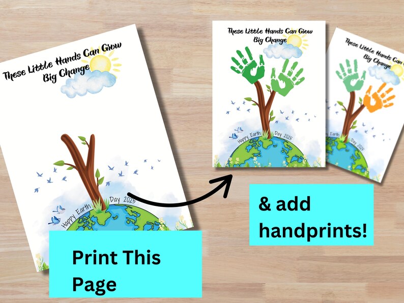 Earth Day Handprint Art, DIY Kids Earth Day Craft, Printable Handprint ...