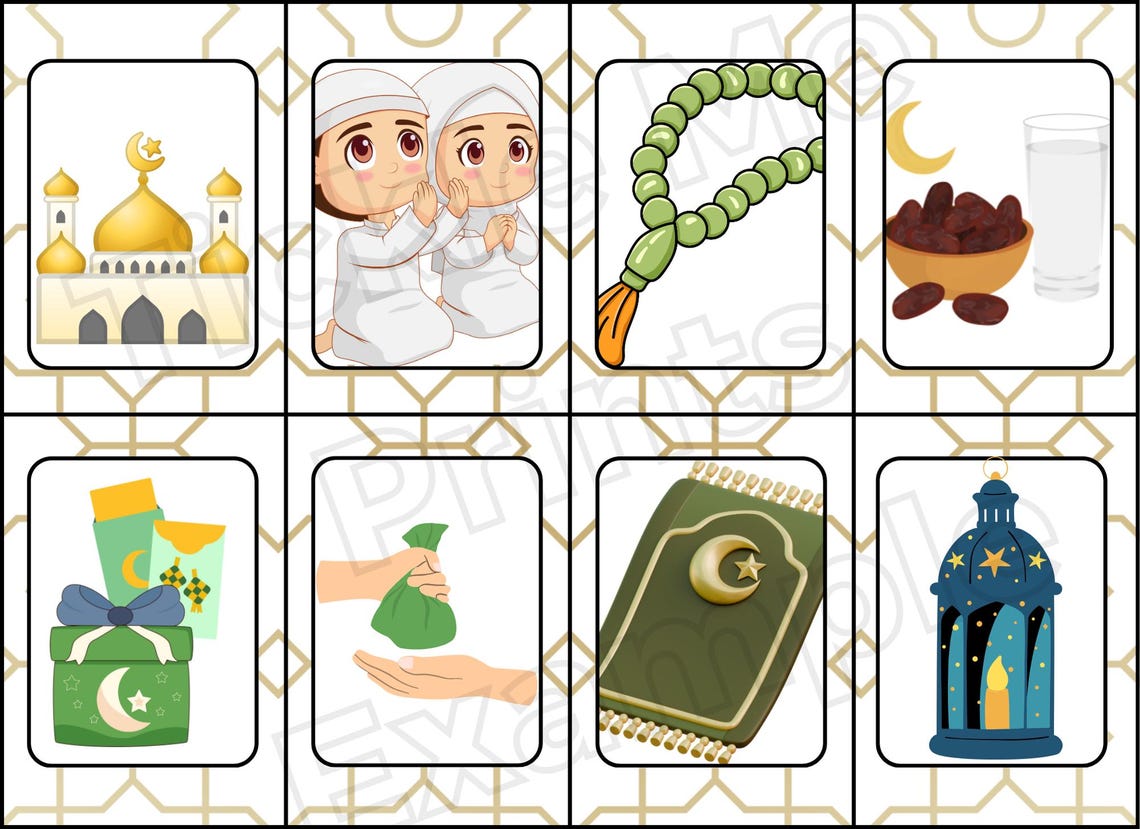 Printable Ramadan and Eid Card Game for Kids Islamic Memory Card ...