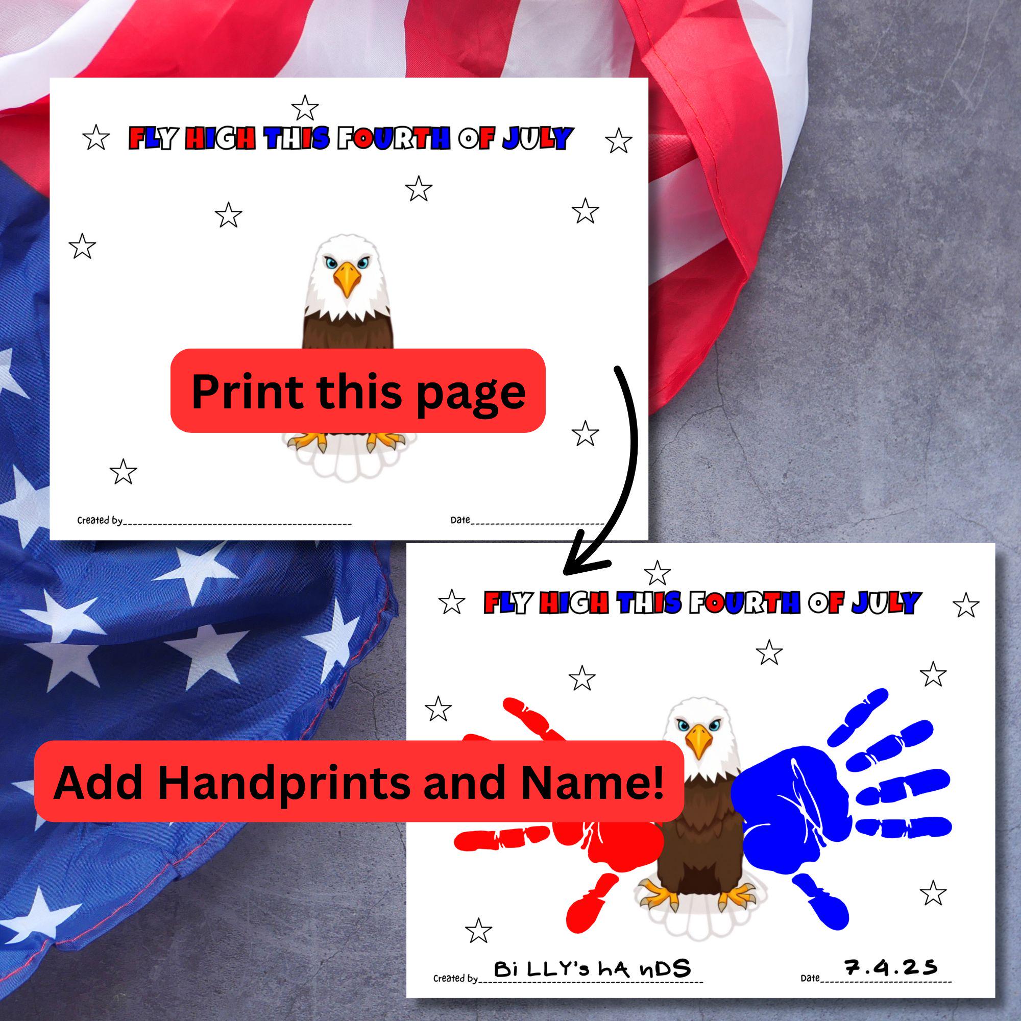4th of July Handprint Art, Printable Handprint School Craft, DIY Kids ...