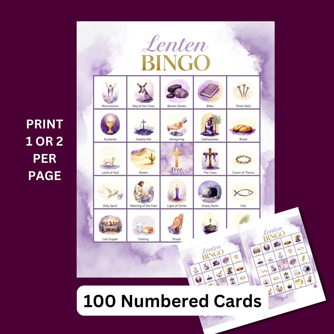 Lent Bingo 100 Cards, Easter Bingo Religious, Bible Classroom Games ...