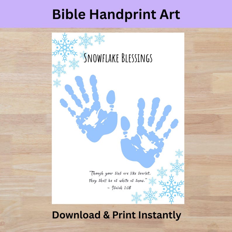 Bible Verse Handprint Craft for Kids, Snowflake Handprint Art, White as ...