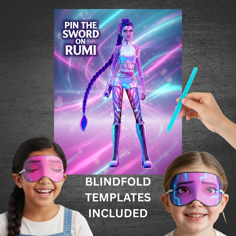 Pin the Sword on Rumi, Pin the Tail, K-pop Printable Party Game, Braid ...